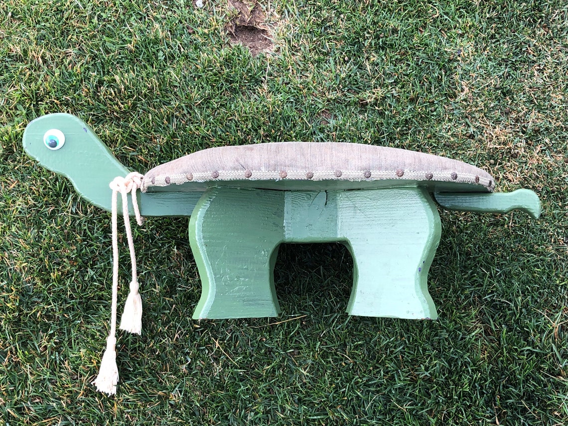 Vintage Handmade Green Painted Large Turtle Shaped Footstool | Etsy