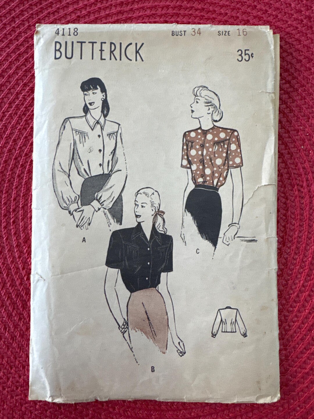 RARE 1940’s Butterick Sewing Pattern 4118 Misses 3 Styles of Tailored ...