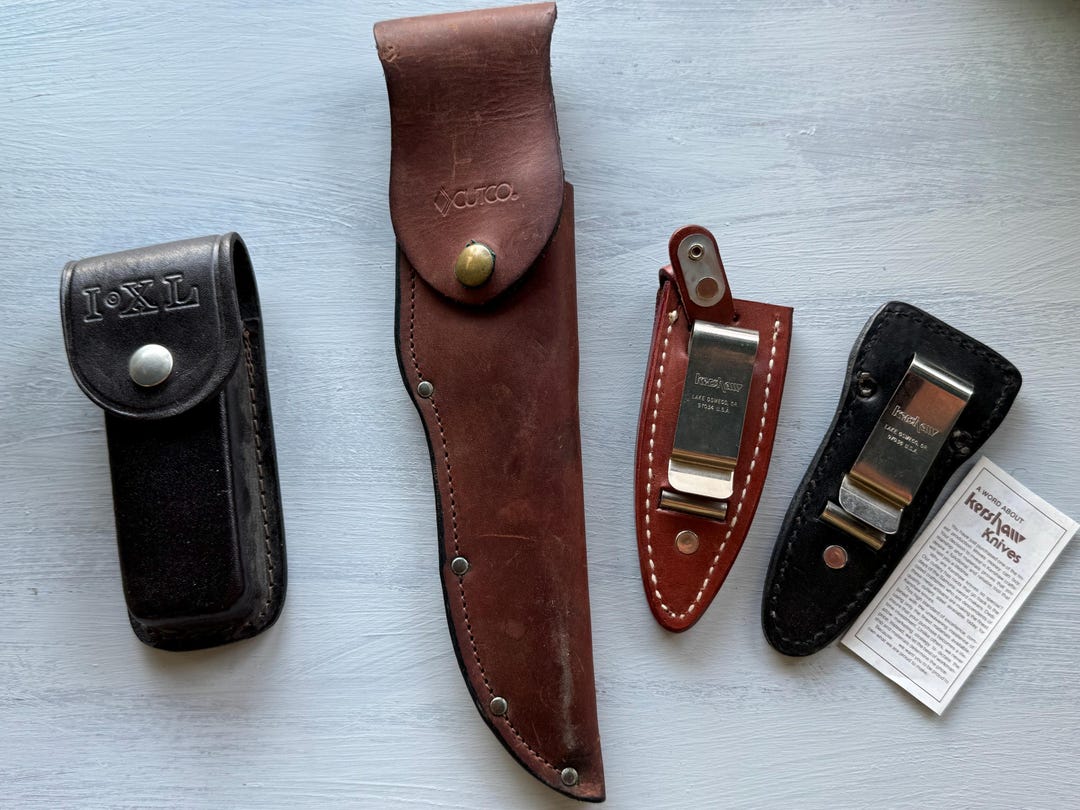 Lot of Leather Knife Sheaths- Cutco Long Blade Sheath 11”, Two Kershaw ...