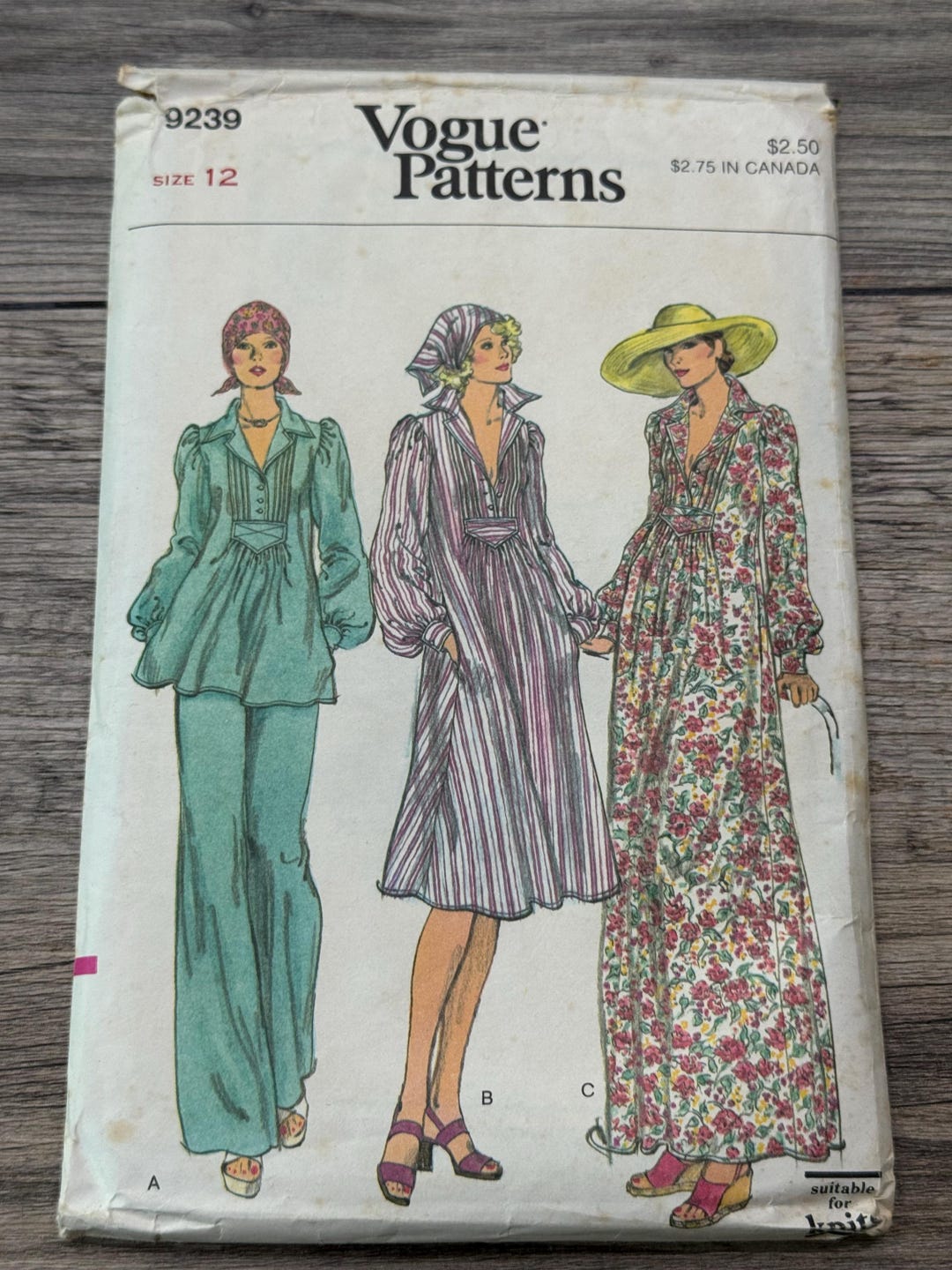 RARE 1975 Vogue Sewing Pattern 9239 Misses Loose Pullover Tunic Top or ...