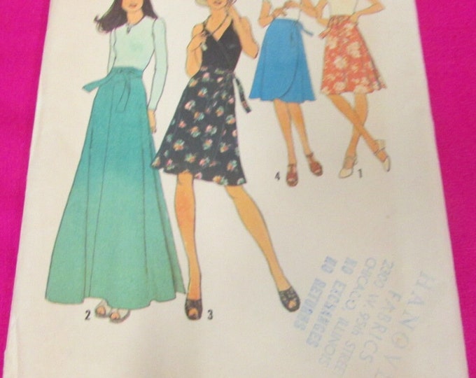 1976 Simplicity Sewing Pattern 7352 Misses Set of Wrap Skirts in 2 ...
