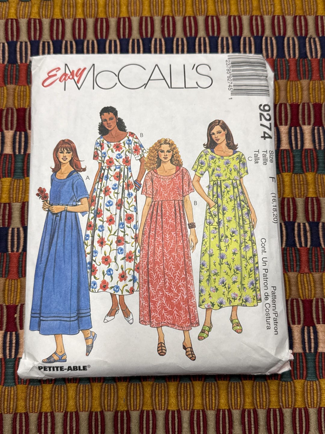 1998 Easy Mccalls Sewing Pattern 9274 Misses High Waisted Pull on Dress With Dropped Shoulders ...
