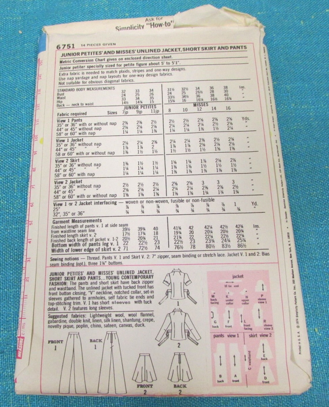 RARE 1974 Simplicity Sewing Pattern 6751 Misses Young Fashion - Etsy
