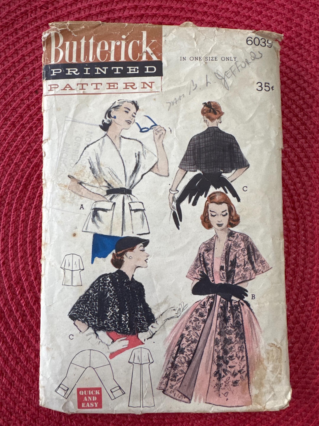 1950's Butterick Sewing Pattern 6039 Misses 4 Styles of Capes, Capelets ...