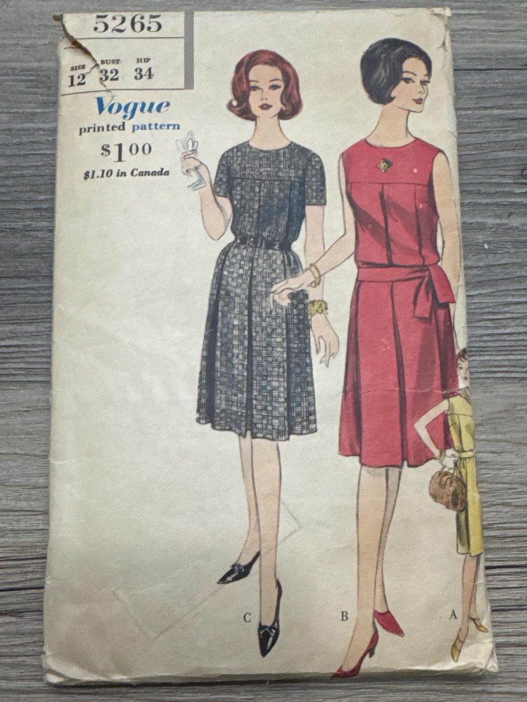 Vogue 5265 Sewing Pattern 1950/60’s Misses Inverted Pleat Dress With ...