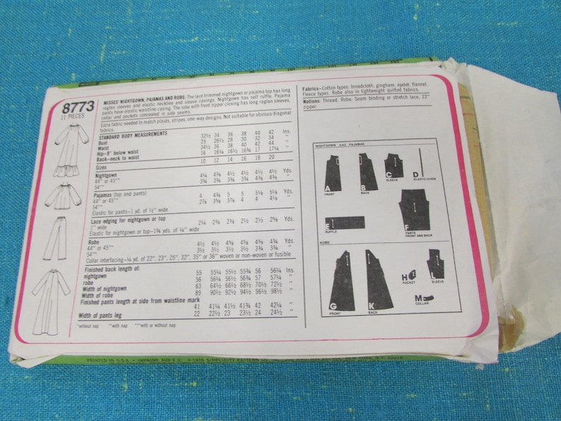 1979 Simplicity Sewing Pattern 8773 Misses Nightgown 2 Piece - Etsy