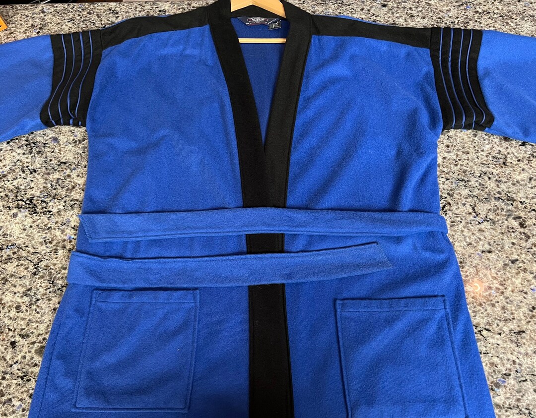 1970's Mens Royal Blue With Black Trim Velour Wrap Robe by Hemingway ...