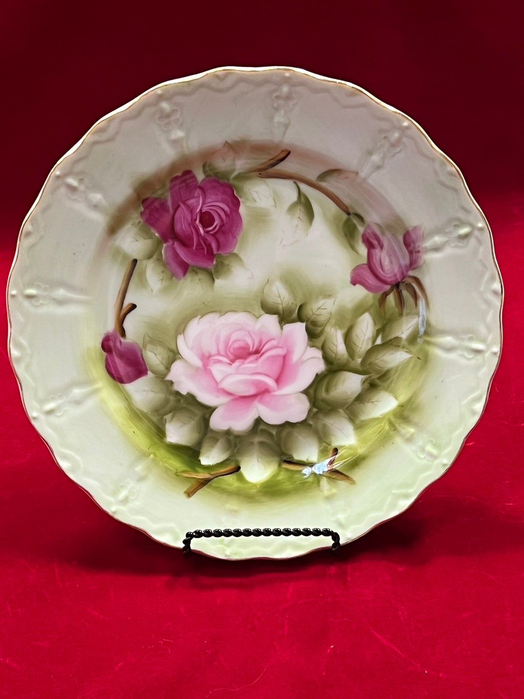 Vintage Hand Painted Lefton Heritage Rose Pink With Green Background ...