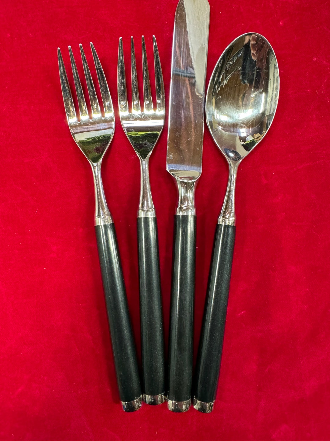 Vintage NOS Set of 4 Trend Pacific Silver and Black Handle 2 Forks, 1 ...