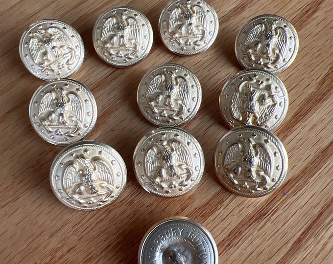 11 Antique US Navy Gold Button 1” Waterbury Button Co. Eagle With "e ...