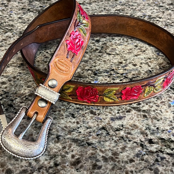 Mens Red Leather Belt Roses - Etsy