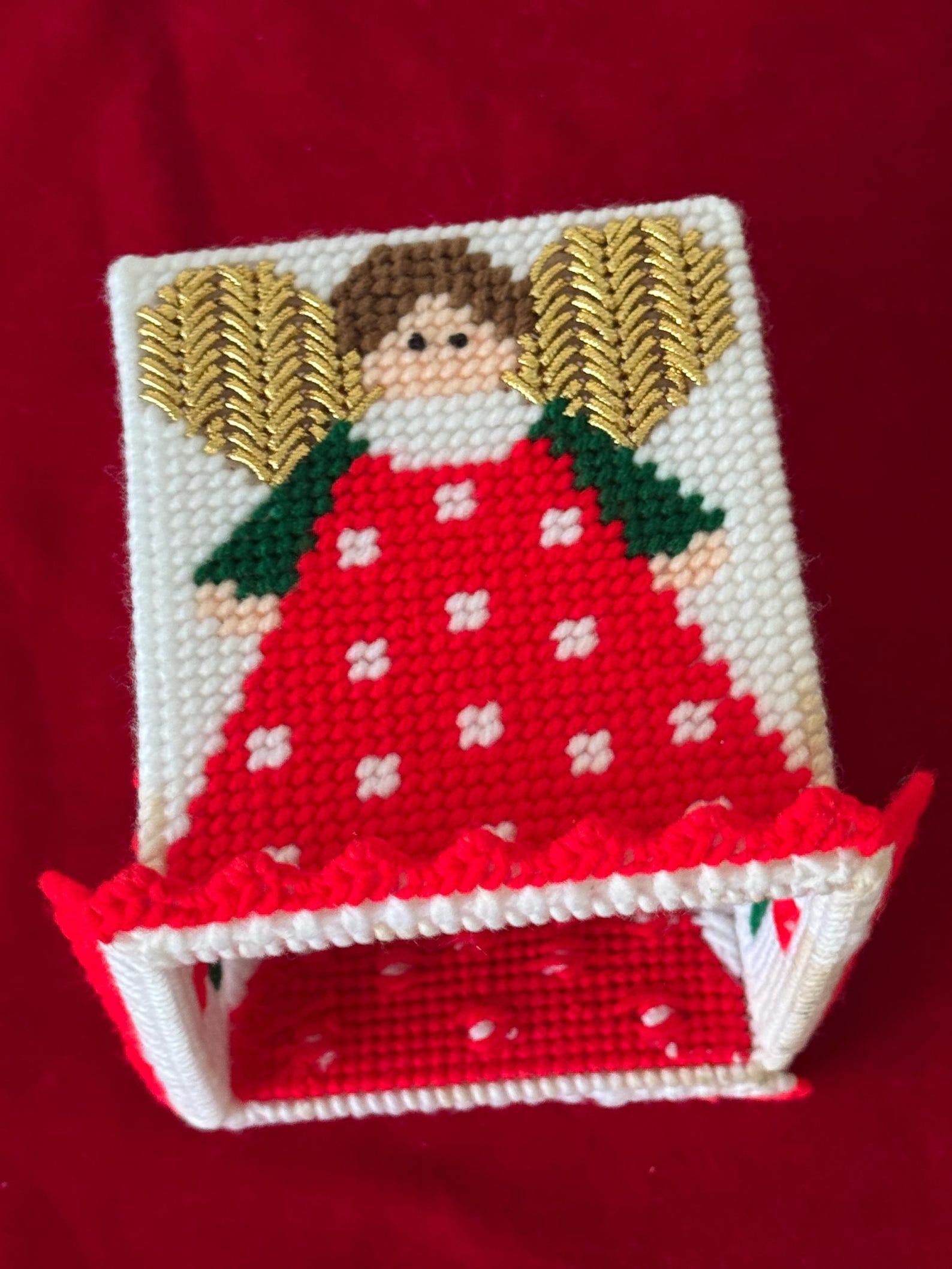Vintage Handmade Christmas Plastic Canvas Tissue Box Cover Angels and ...
