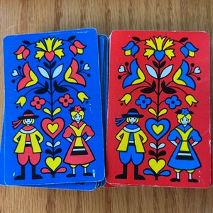 Vintage Dutch Folk Art Print Dual Deck of Playing Cards in Red and Blue ...