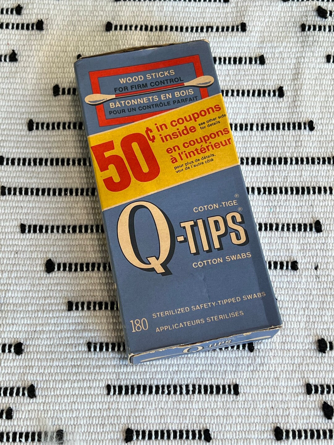 RARE 1978 Q-tips Wood Sticks 180 Box Almost Full With French Writing ...