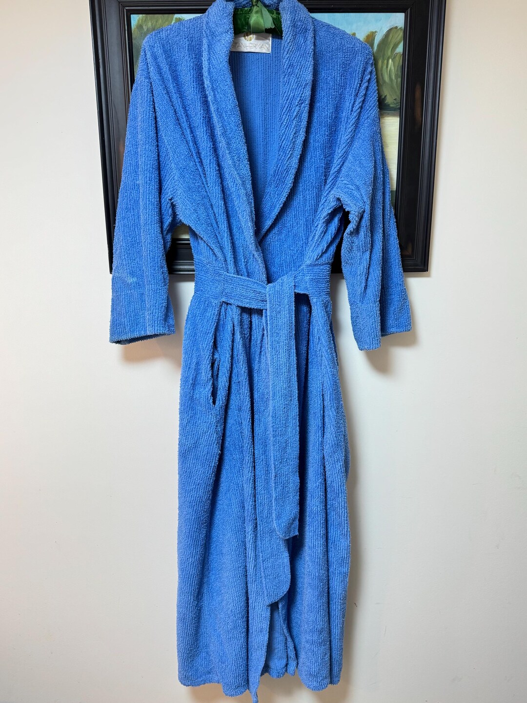 Vintage Stan Herman Bright Blue Long Chenille Wrap Robe Set Back Waist ...