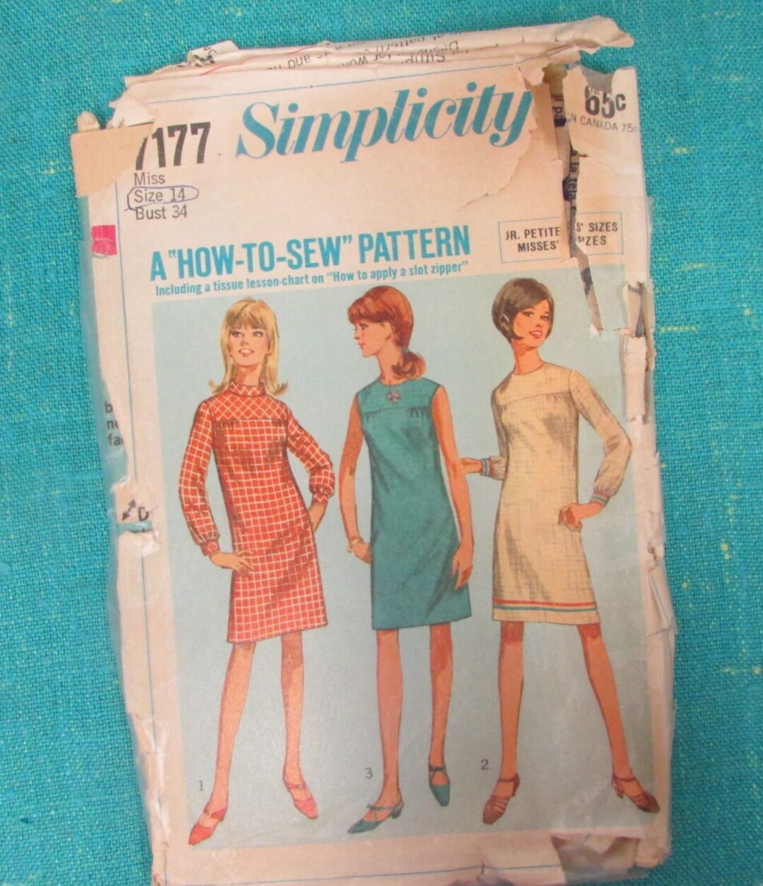 1967 Simplicity Sewing Pattern 7177 Misses How to Sew Slim Dress Back ...