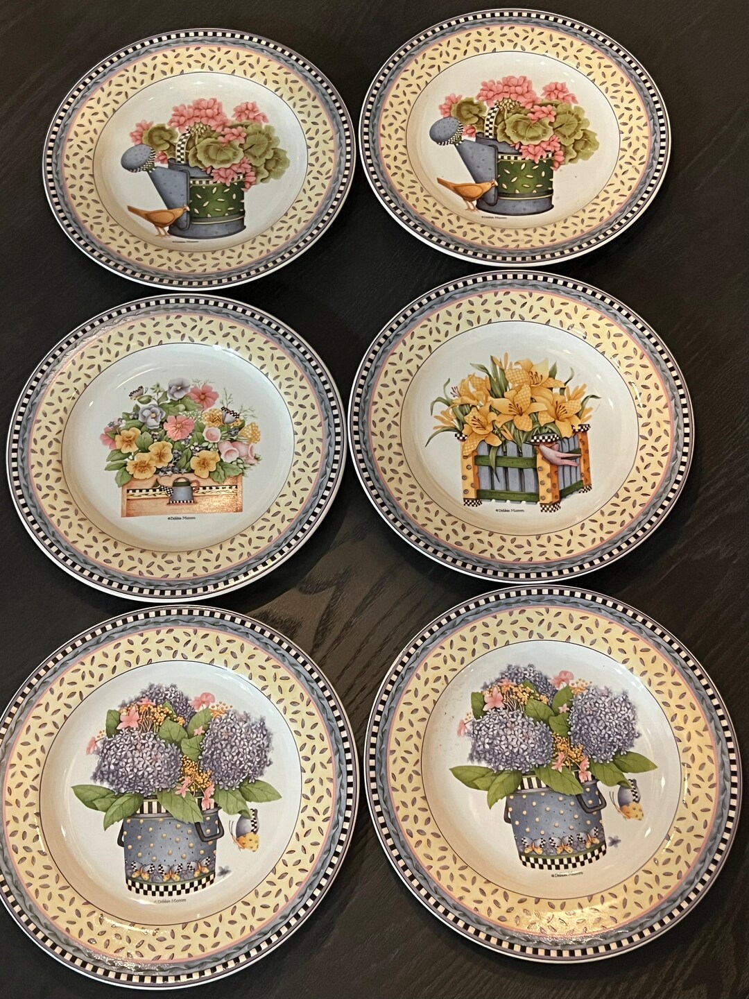 Vintage Set of 6 Debbie Mumm for Sakura Spring Bouquet Salad/ Dessert ...