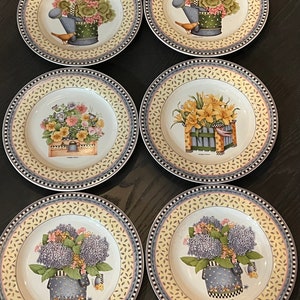 Vintage Set of 6 Debbie Mumm for Sakura Spring Bouquet Salad/ Dessert ...