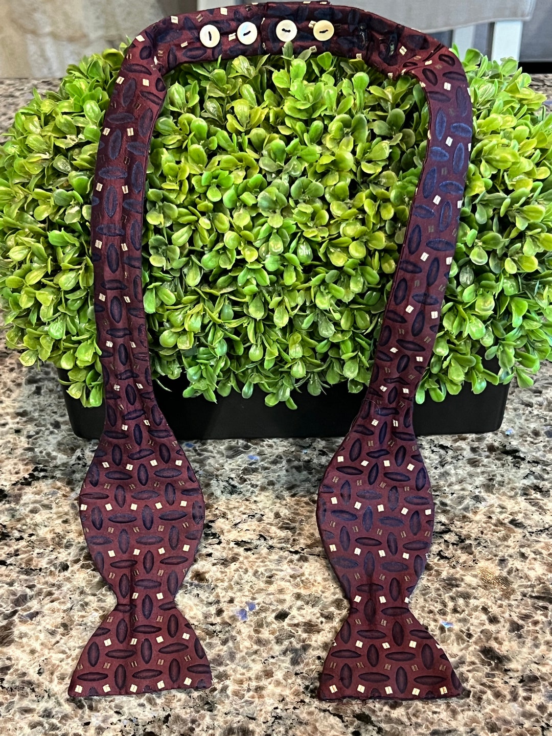 Vintage Carrot & Gibbs Silk Burgundy and Navy Pattern Bowtie Made in ...