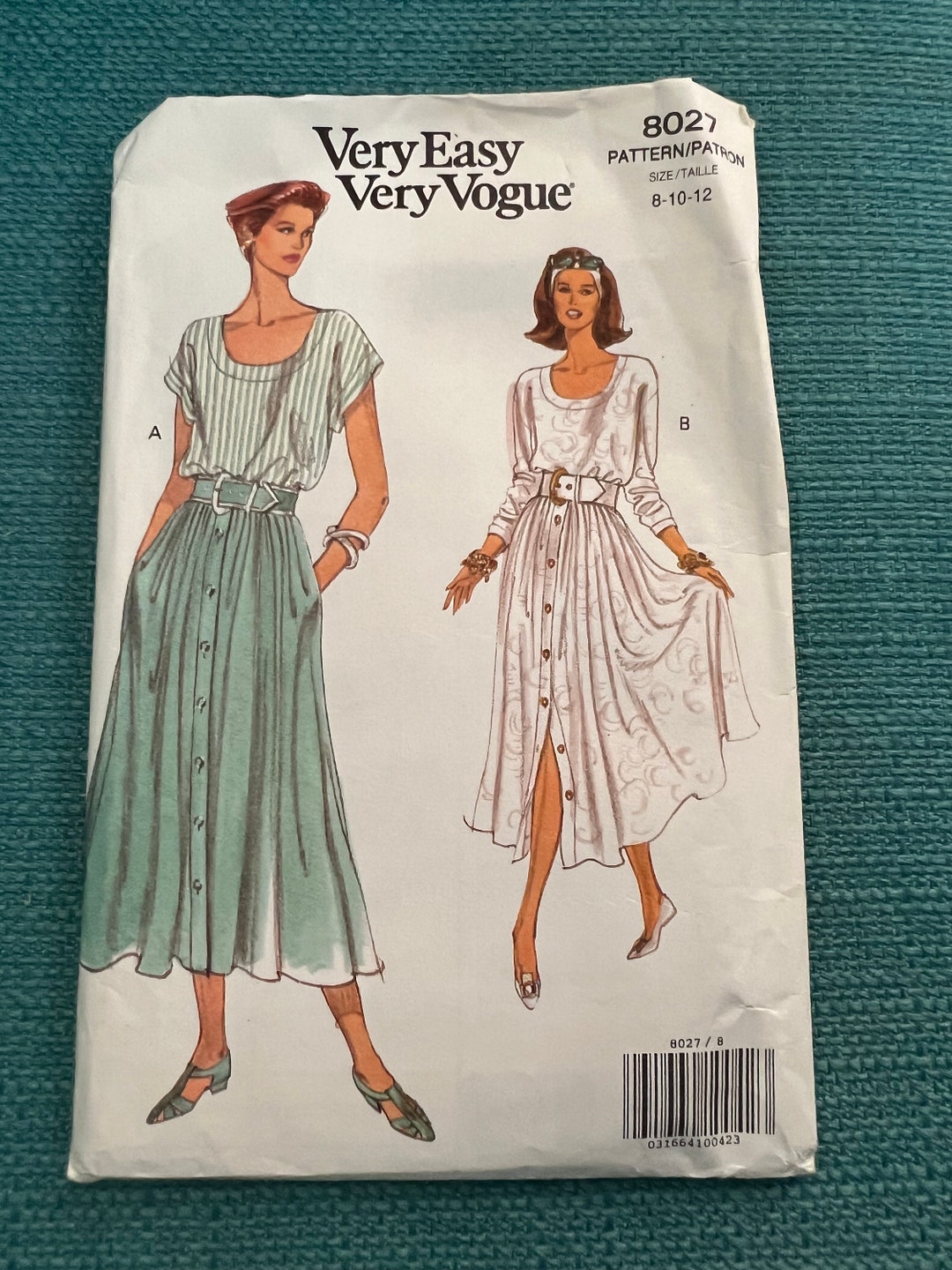 1991 Vogue Sewing Pattern 8027 Misses Button Front Full Skirt Summer ...