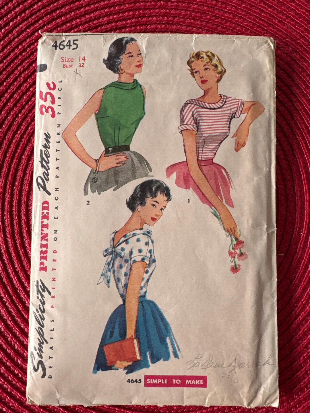 1950’s Simplicity Sewing Pattern 4645 Misses E Styles of Short Sleeve ...