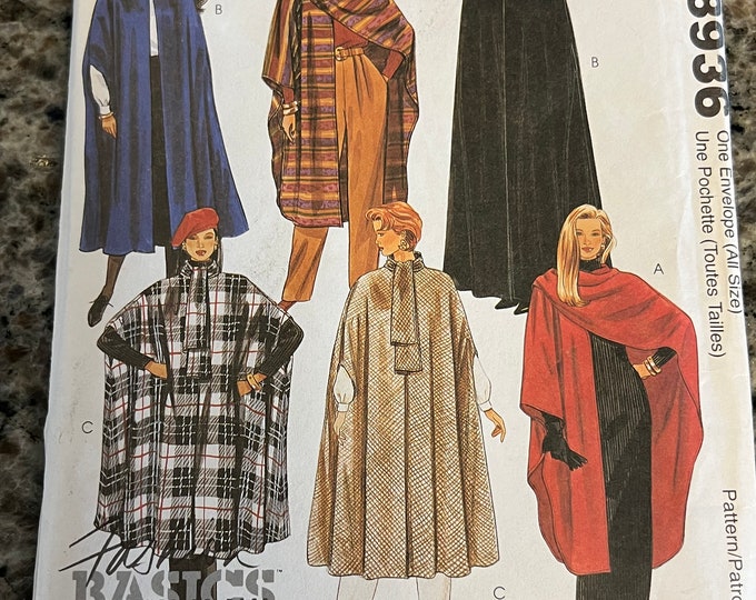 1997 Mccalls Sewing Pattern 8936 Misses Mid Length or Long Hooded Poncho Cape Cloak Coat Size 6 ...