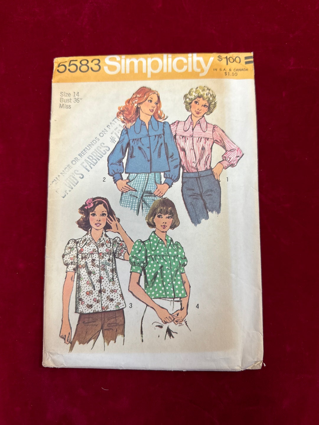 1978 Simplicity Sewing Pattern 5583 Misses Cropped Yoke Front Boho ...