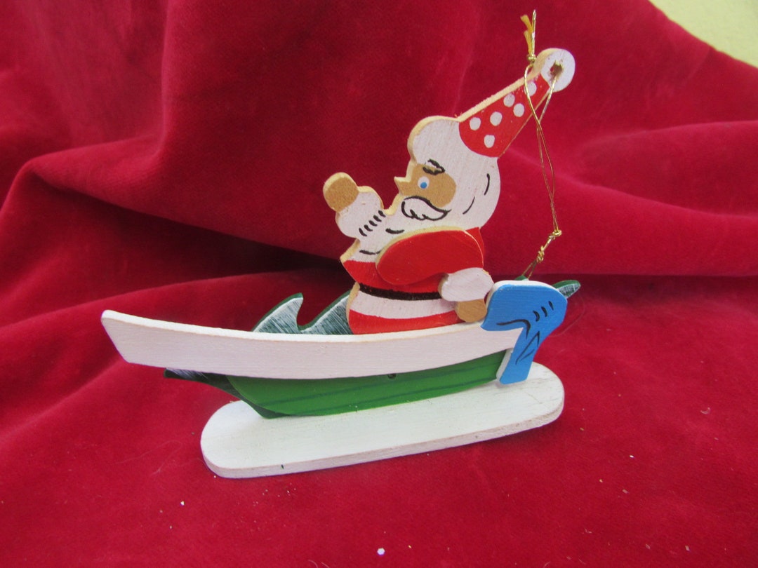 Vintage Wood Santa Claus on Boat Christmas Ornament or Package ...