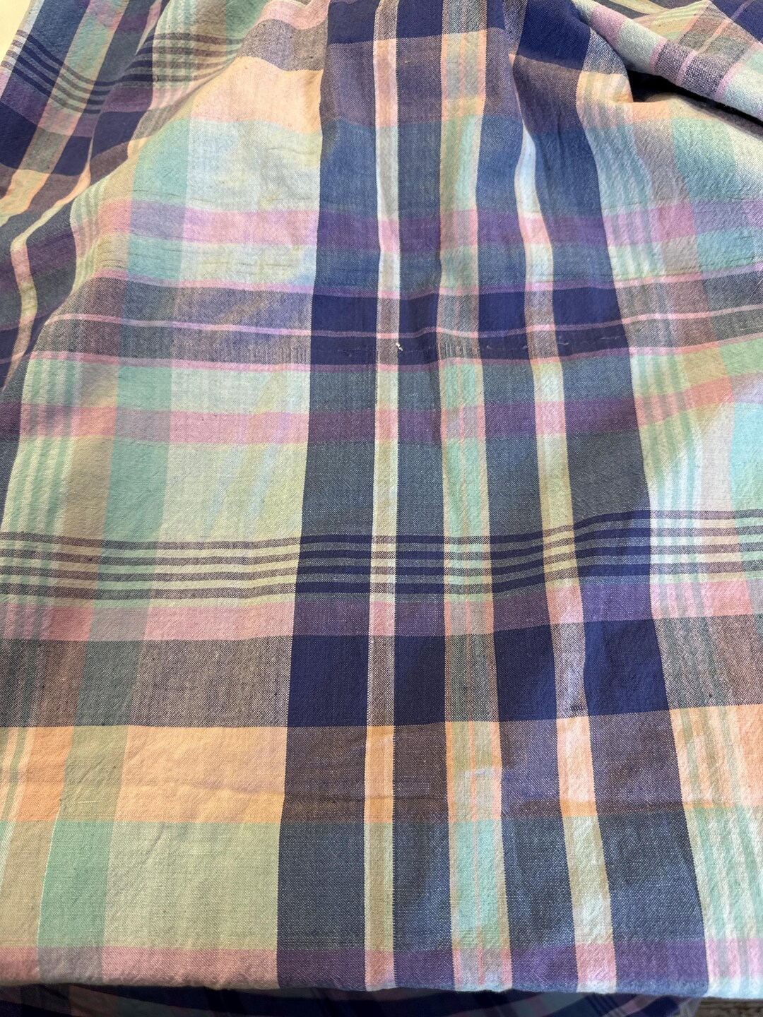 Vintage Purple, Pink and Aqua Madras Plaid Cotton Fabric, 44" W X 61 ...