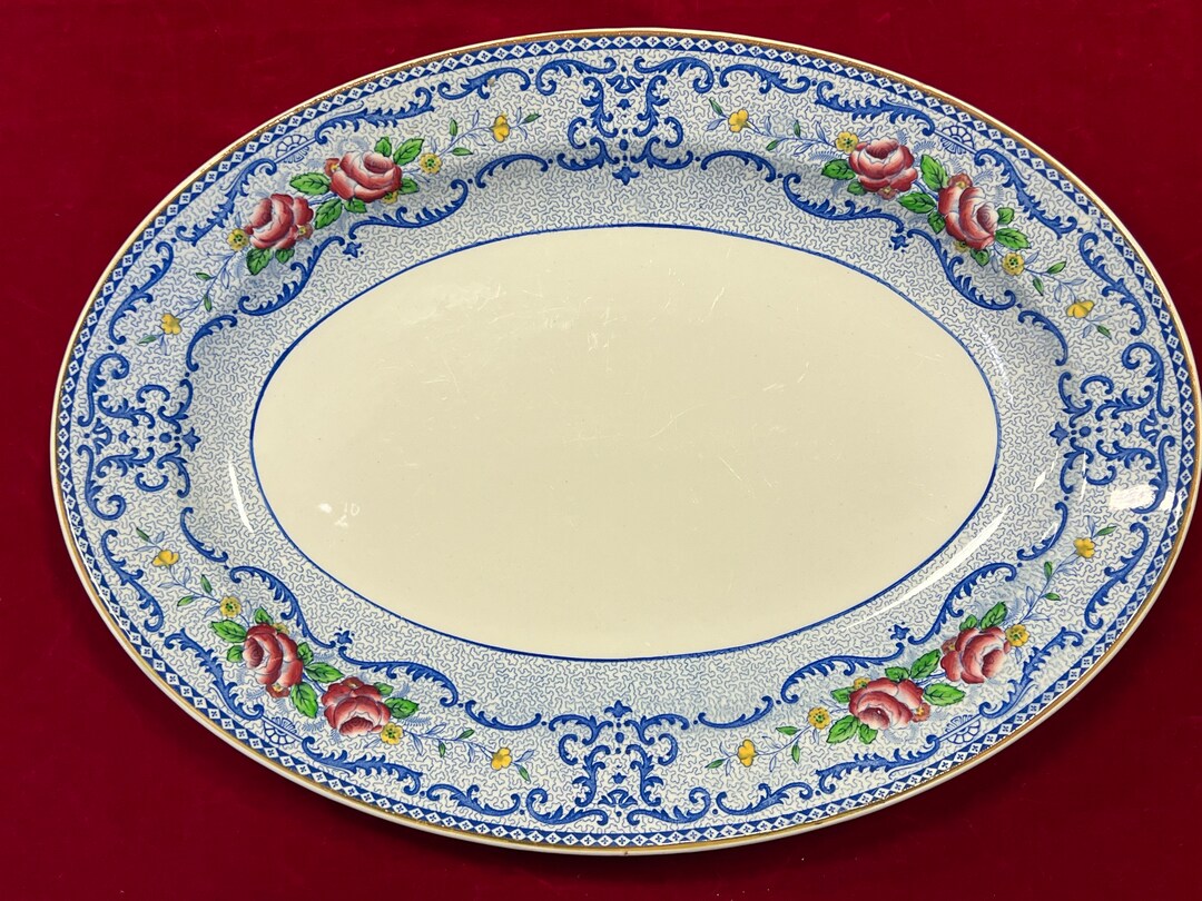 RARE Antique W H Grindley “silistria” Blue Floral Banded Oval Platter ...