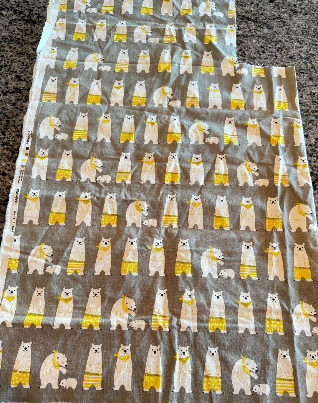 Kiyohara Japanese Bear Cotton Canvas Fabric in Grey and Yellow “so ...