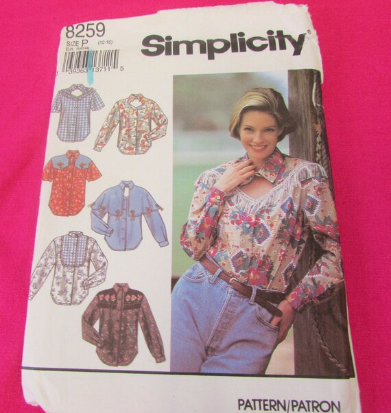 1992 Simplicity Sewing Pattern 8259 Misses Shirts With | Etsy