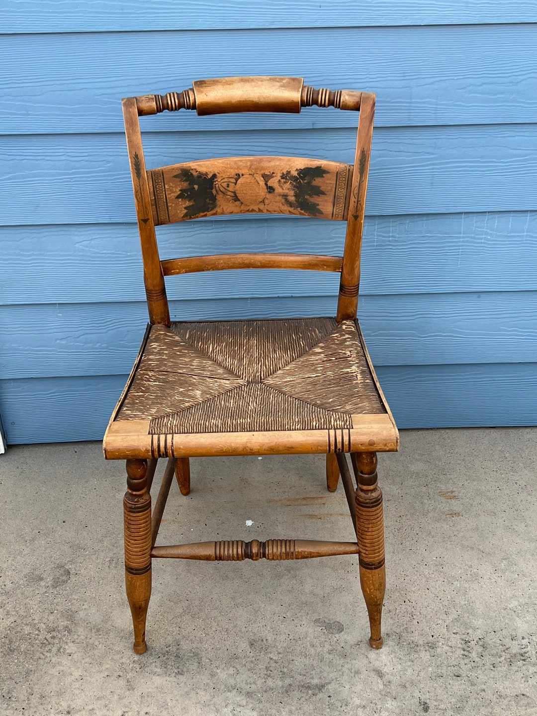 Antique Lambert Hitchcock Wood and Rush Seat Dining Side Chair With ...