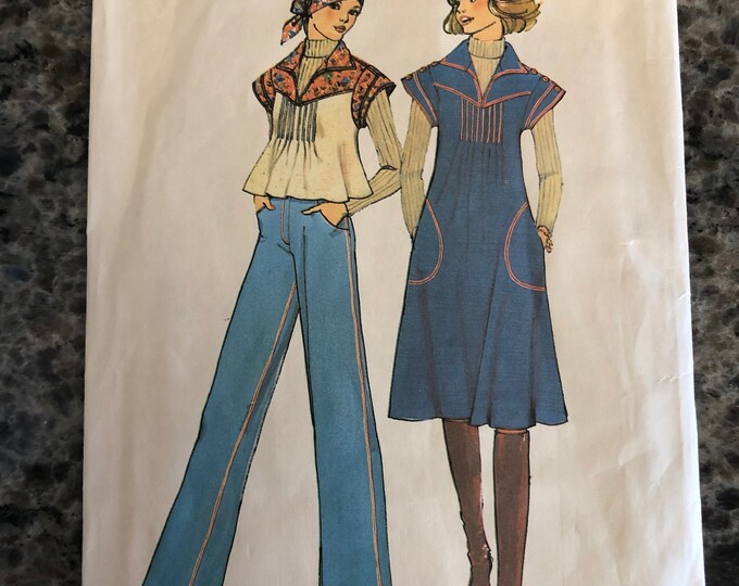 1975 Simplicity Sewing Pattern 7218 Pintuck Bodice Front Cropped Top or ...