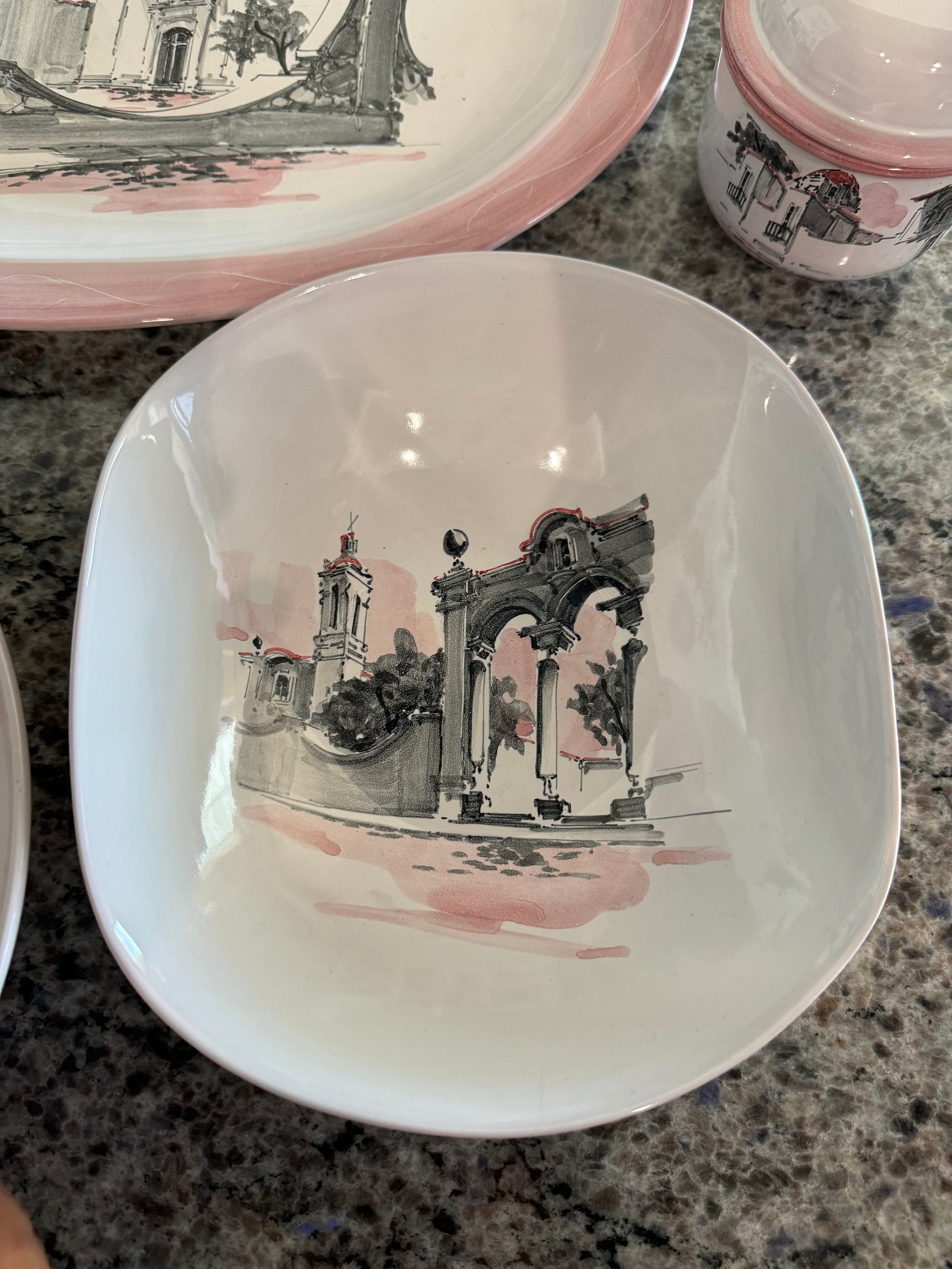 RARE 1940s Maja Gruebler Mexican Pottery Colonial Streetscapes Pink and ...