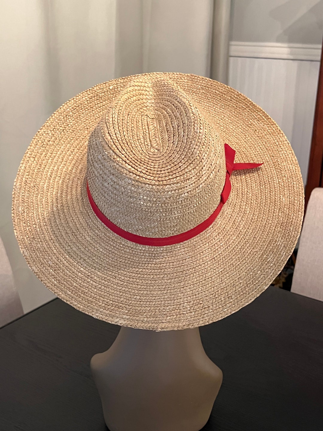 NWOT Kangol Glossy Siren Women's Straw Wide Brim Hat With Red Ribbon O ...