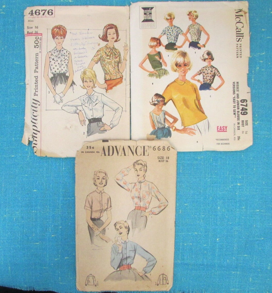 Lot of 3 1940s-1960s Mccalls Sewing Pattern 6749, Simplicity 4676 ...