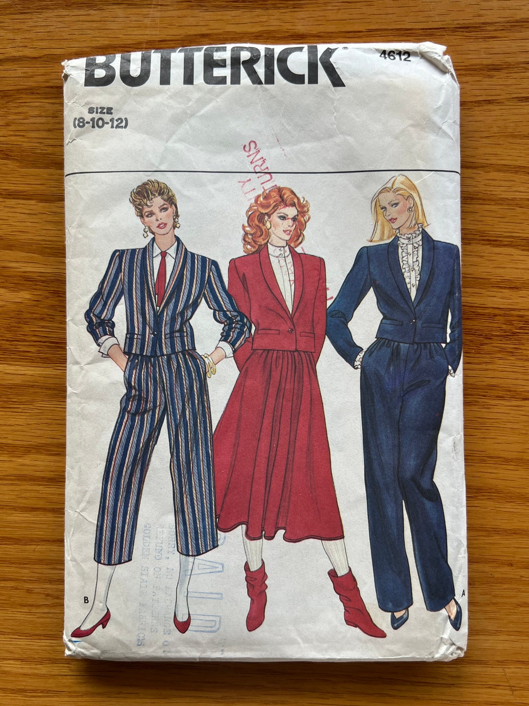1980’s Butterick Sewing Pattern 4612 Misses Cropped Tailored Pants ...
