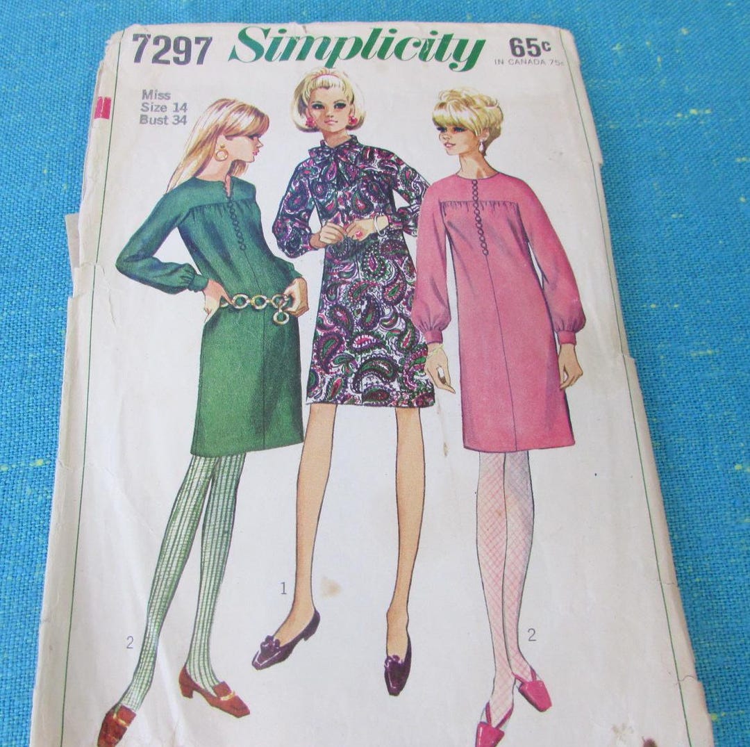 1967 Simplicity Sewing Pattern 7297 Misses Long Sleeve Slim Fitting ...