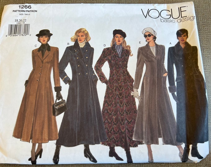 2001 Vogue Basic Design Sewing Pattern 1266 Misses Long Double Breasted ...