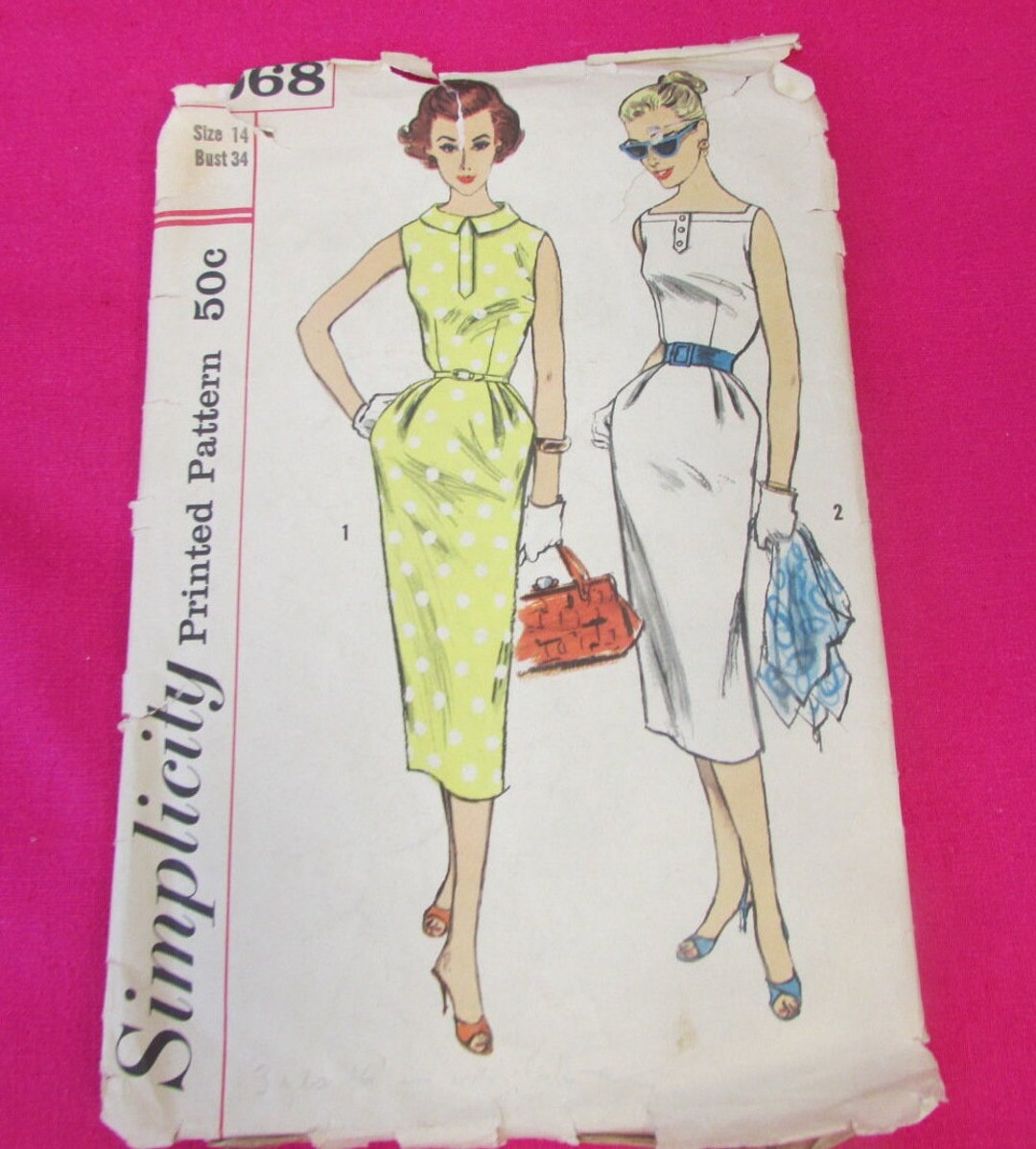 RARE 1950s Simplicity Sewing Pattern 2068 Misses Slim Fitted Sheath ...