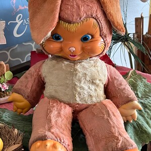 RARE Gund Creation 50’s Rubber Faced Pink Stuffed Easter Bunny Rabbit ...