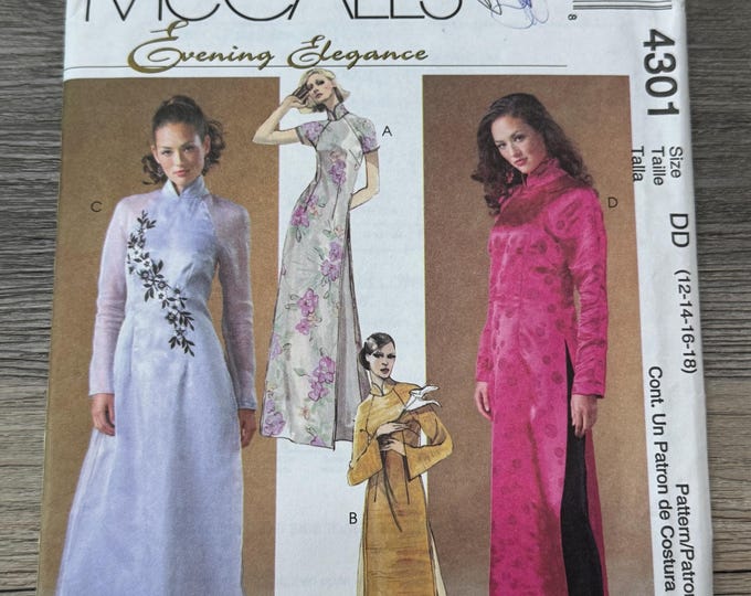 2003 Mccall's Sewing Pattern 4301 Misses Asian Cheongsam Dress With Pants Size 12 - 18 Uncut ...
