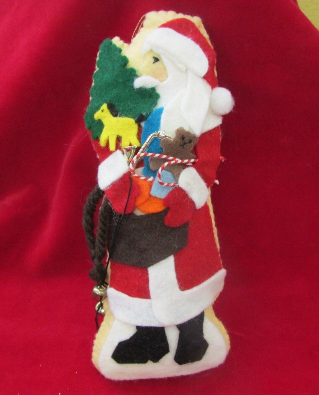 Vintage Red Felt Stuffed Santa Christmas Ornament or Package Decor W ...