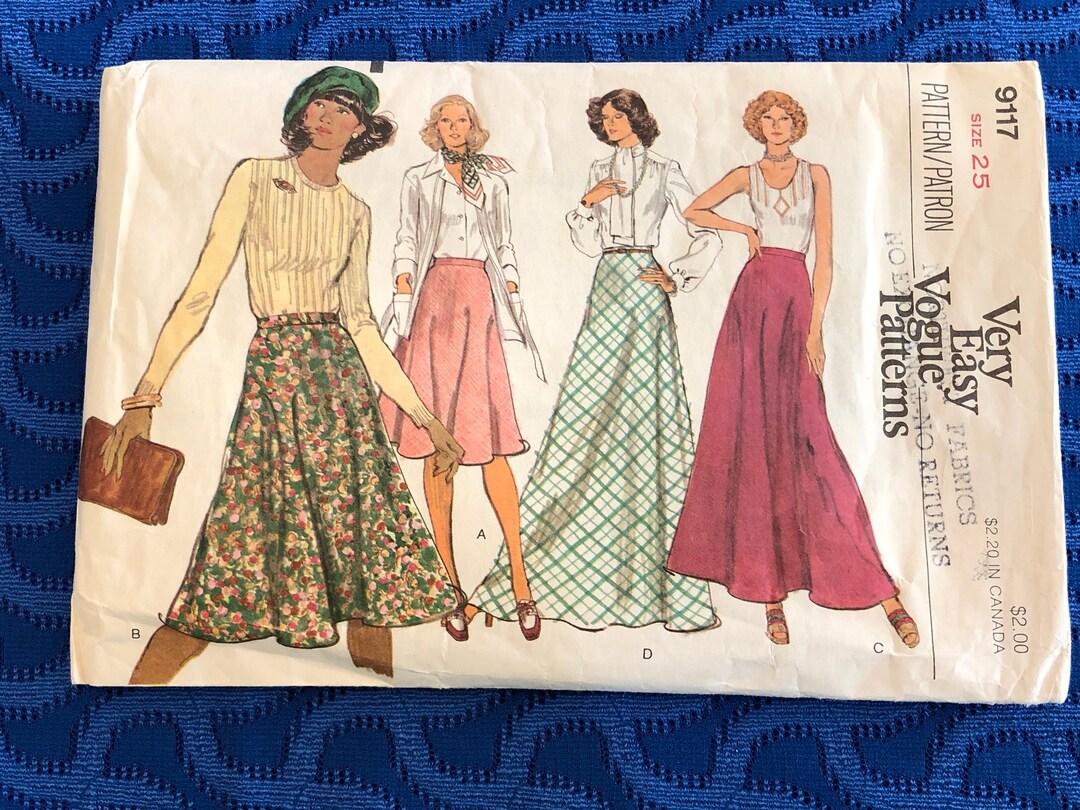 1970's Vogue Sewing Pattern 9117 Misses Bias Cut Flared Skirt Knee or ...