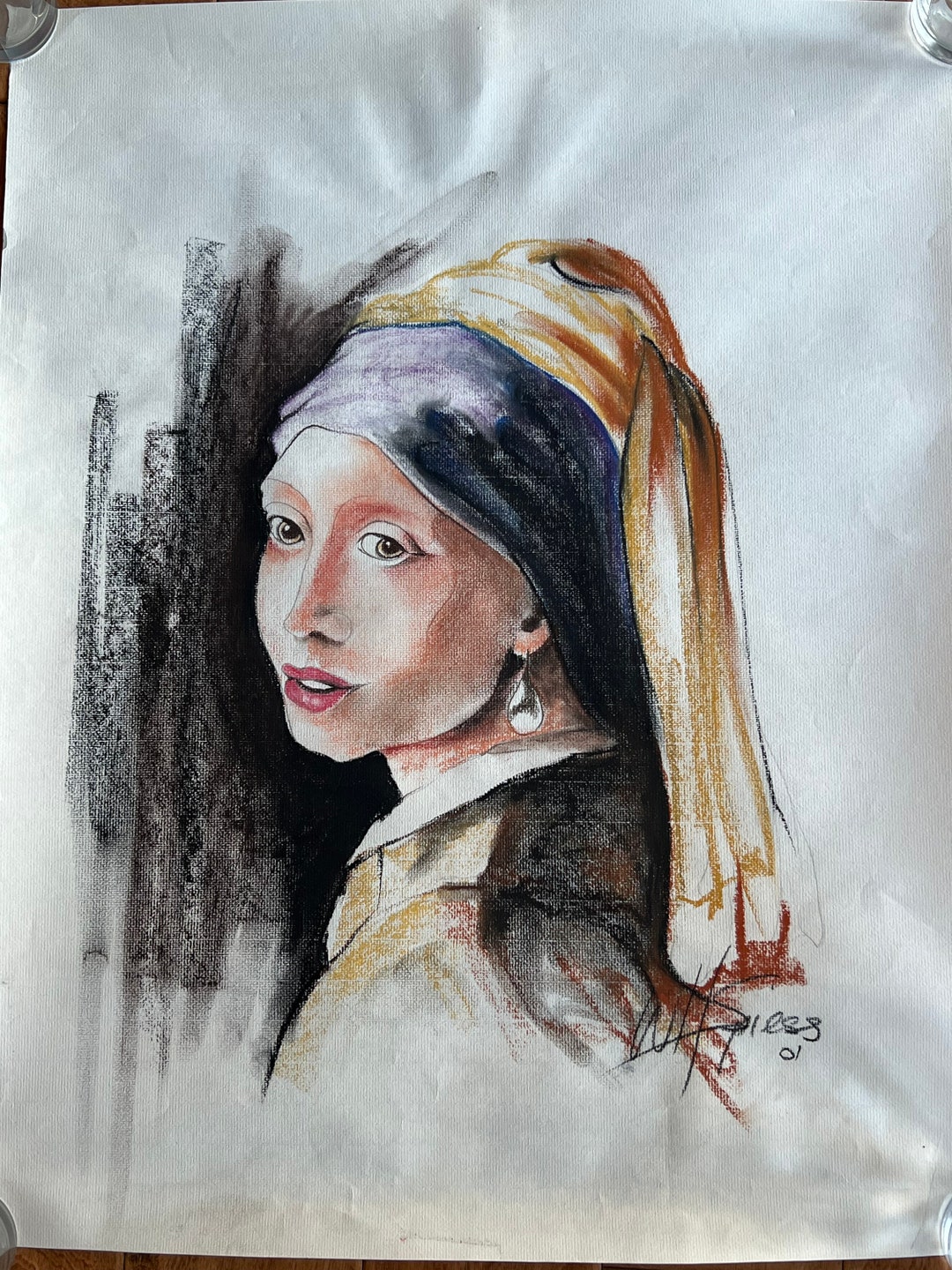 Original Girl With a Pearl Earring Chalk Painting Copy of Vermeer ...