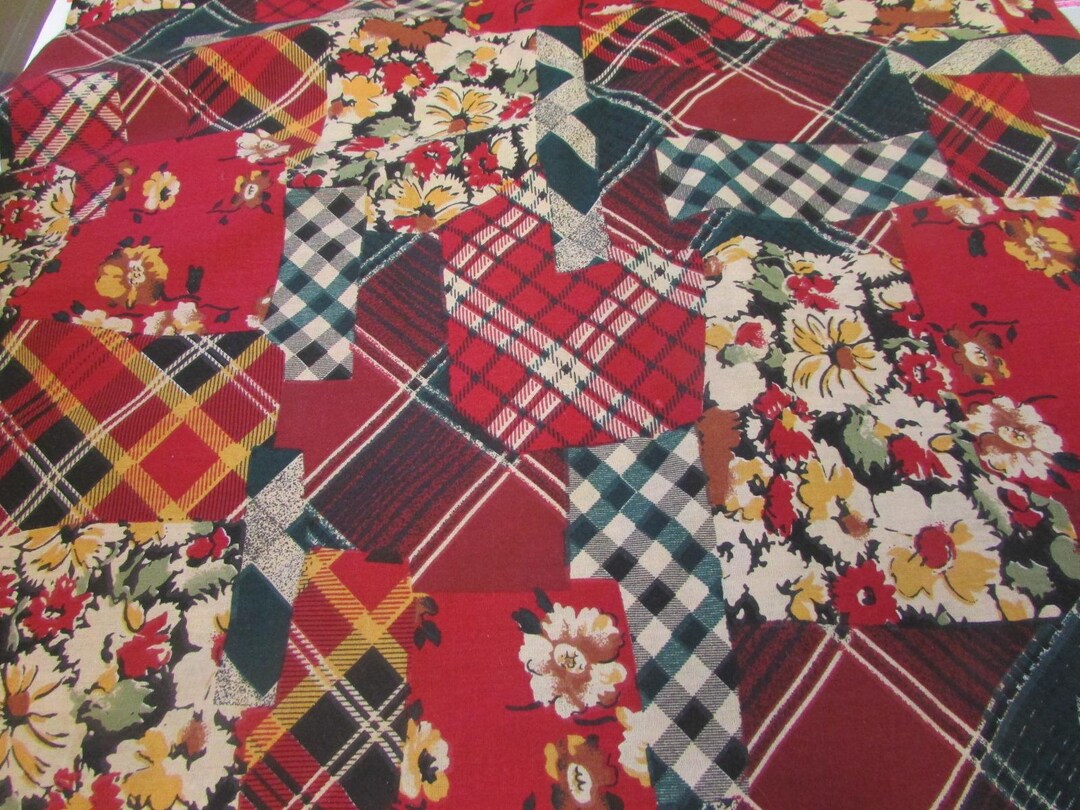 Vintage Red and Green Patchwork Floral Cotton Fabric by Gayle & Lord 59 ...