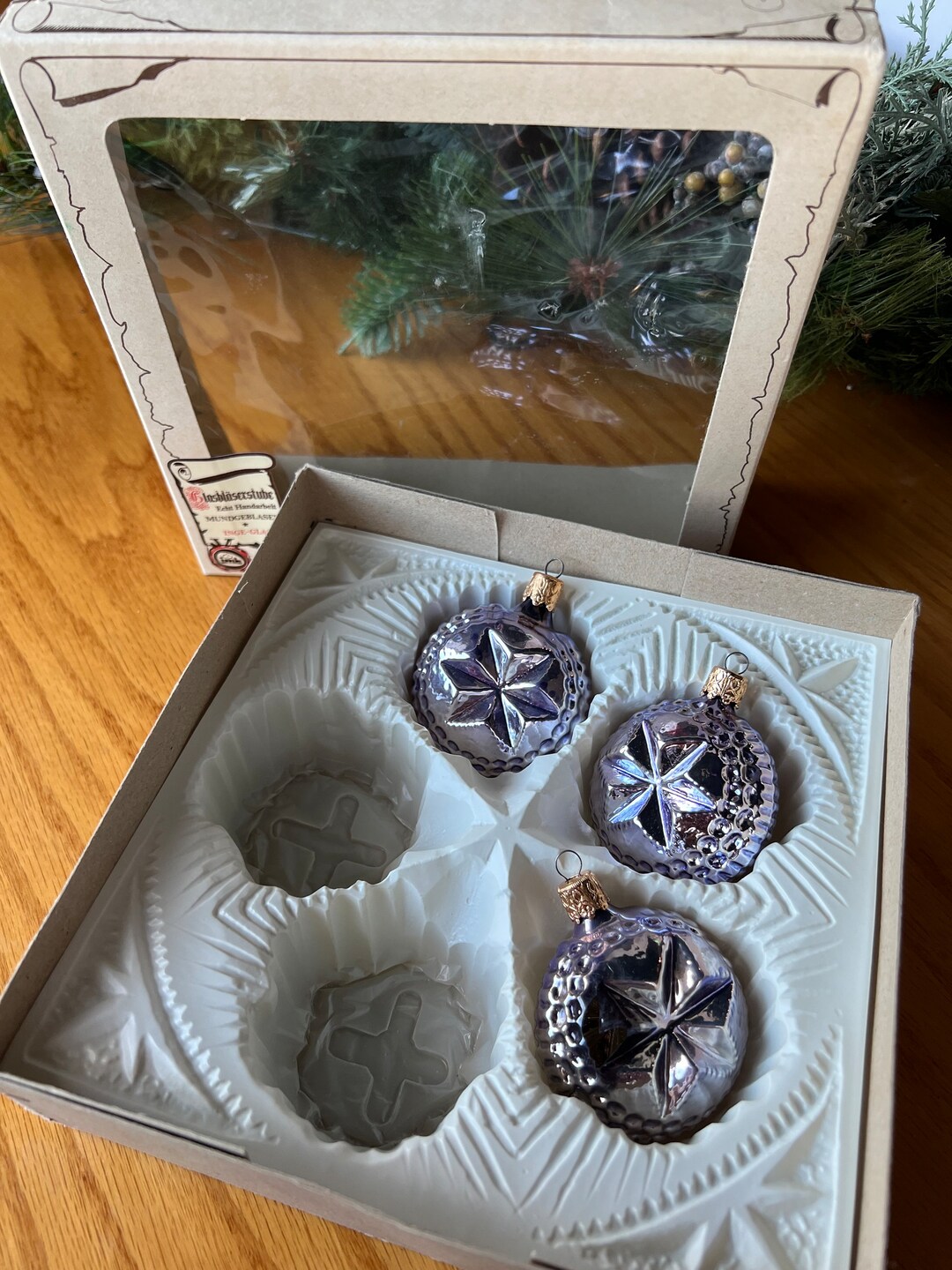Boxed Lot of 3 1983 Vintage Inge-glas Purple Glass Star Christmas ...