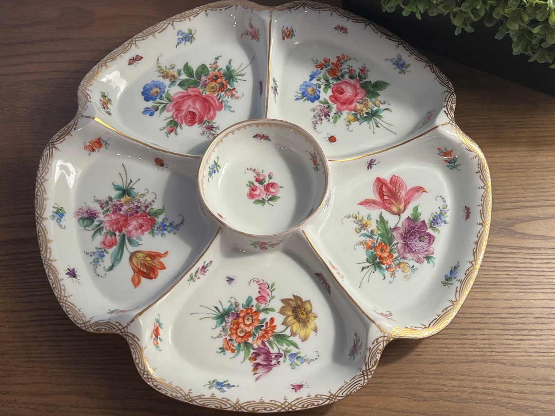 1900’s Antique Franziska Hirsch Dresden Quatrefoil Porcelain Condiment ...