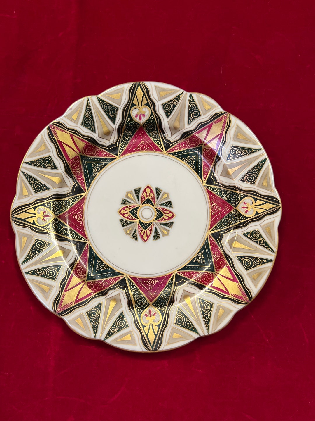 Antique Austrian Porcelain Cabinet Plate Red and Black With Gold ...